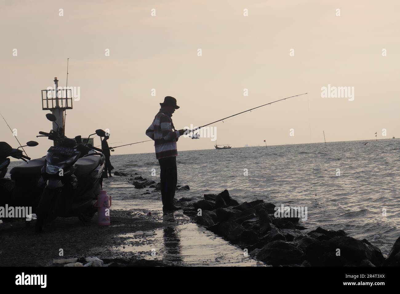 the view in the morning when fishermen fish at the Karangsong fish port ...
