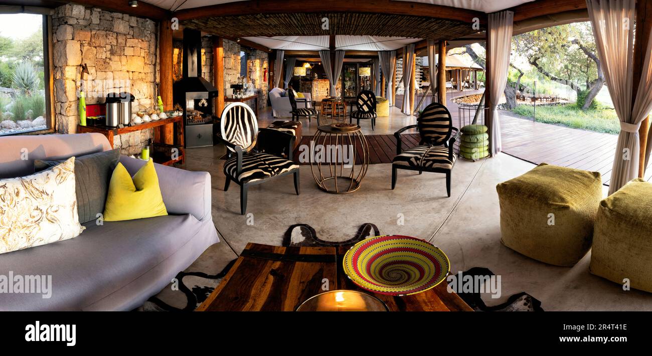 Lounge area at Onguma Tented Camp, Onguma Game Reserve, Namibia, Africa ...