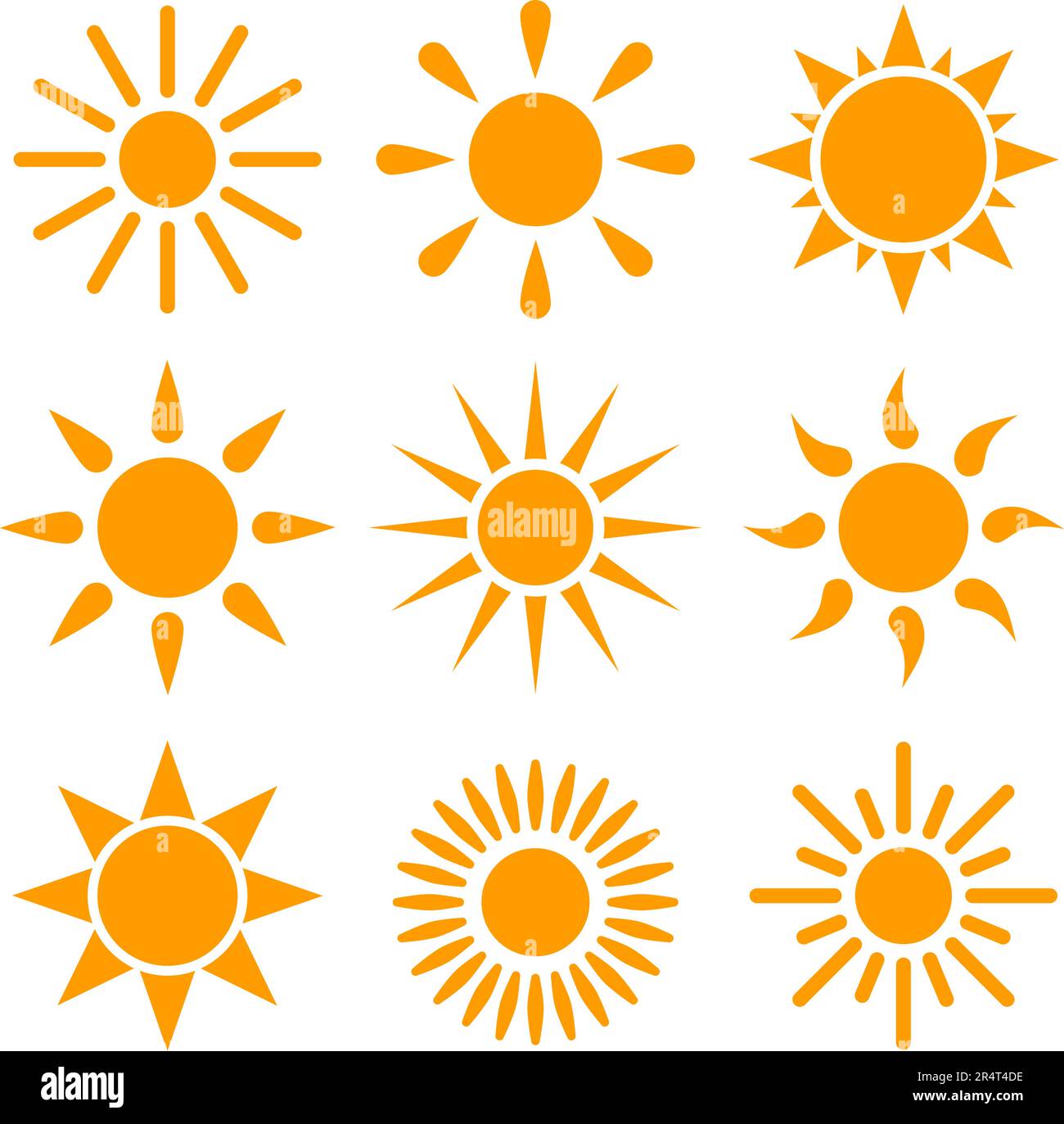Set of sun icons. Cartoon. Vector illustration. Isolated on white ...