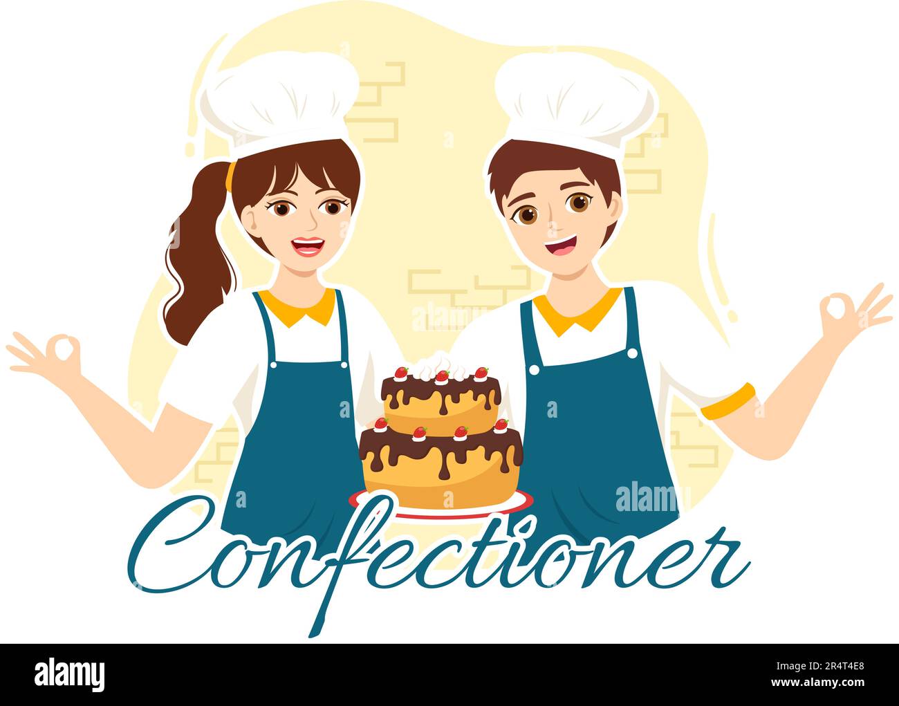 Confectioner Vector Illustration with Chef Wearing Apron Preparing ...