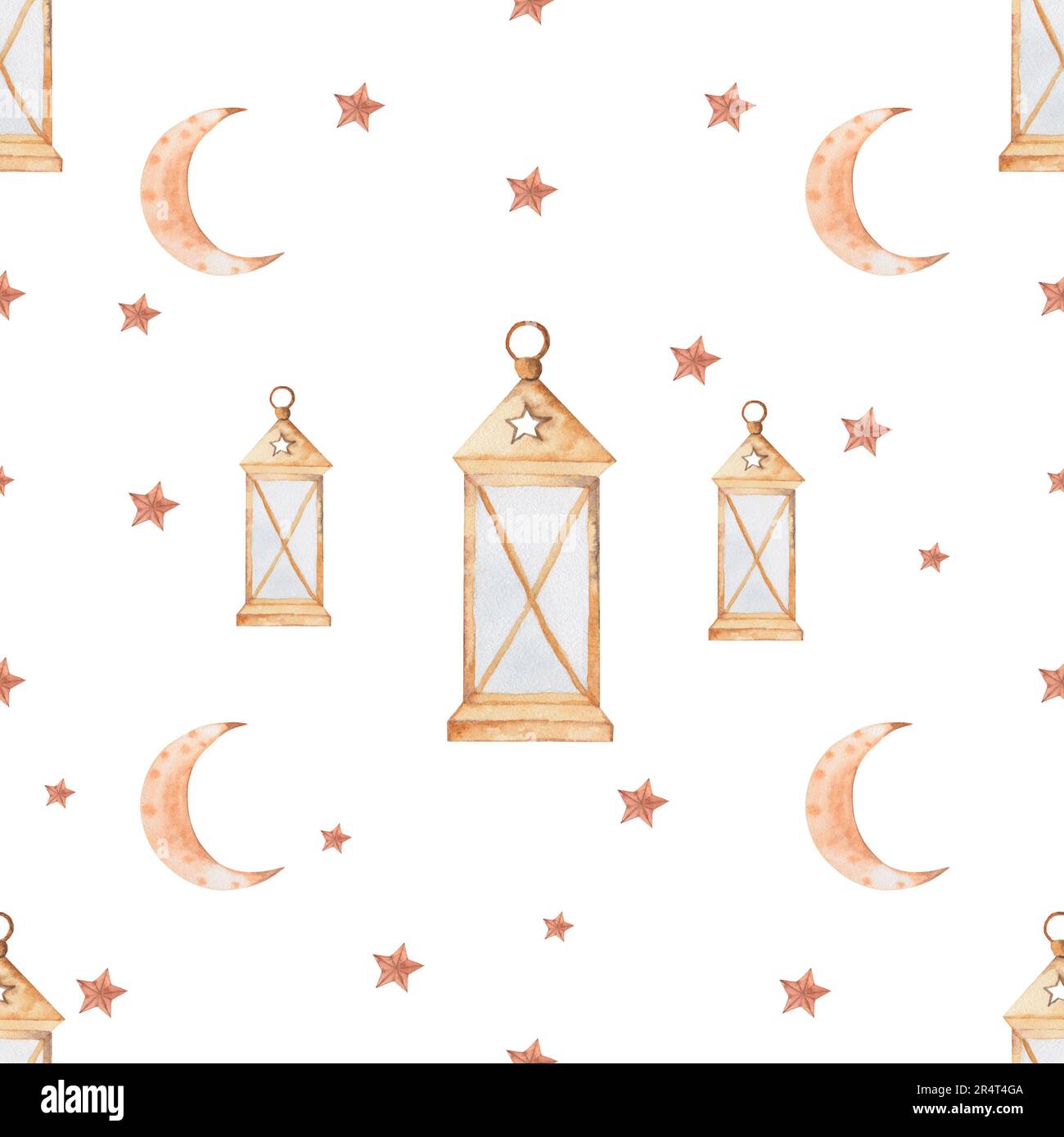 seamless watercolor pattern lantern, month, stars. beautiful pattern ...