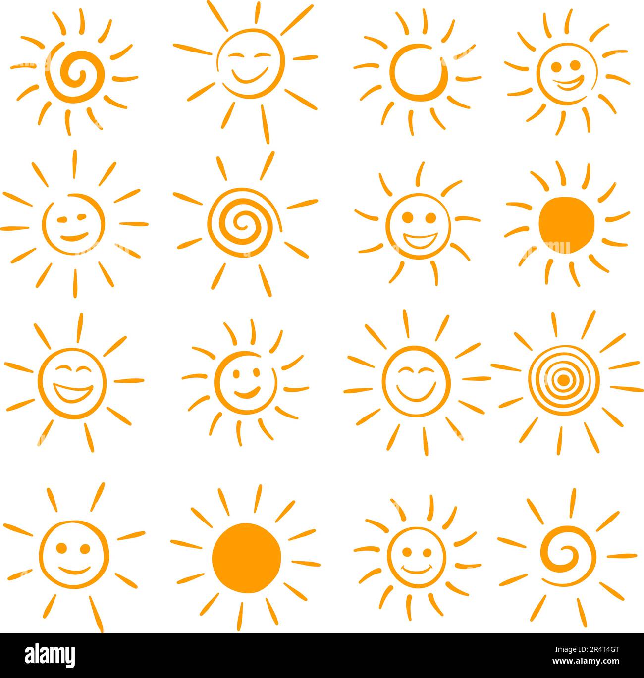 Set of sun icons. Cartoon. Vector illustration. Isolated on white ...