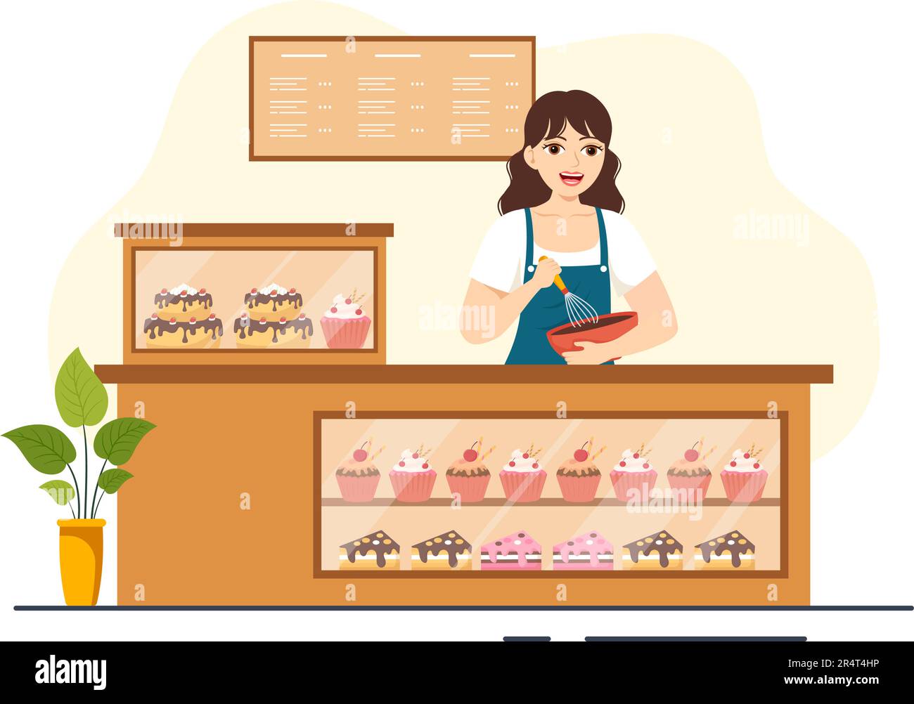 Confectioner Vector Illustration with Chef Wearing Apron Preparing ...