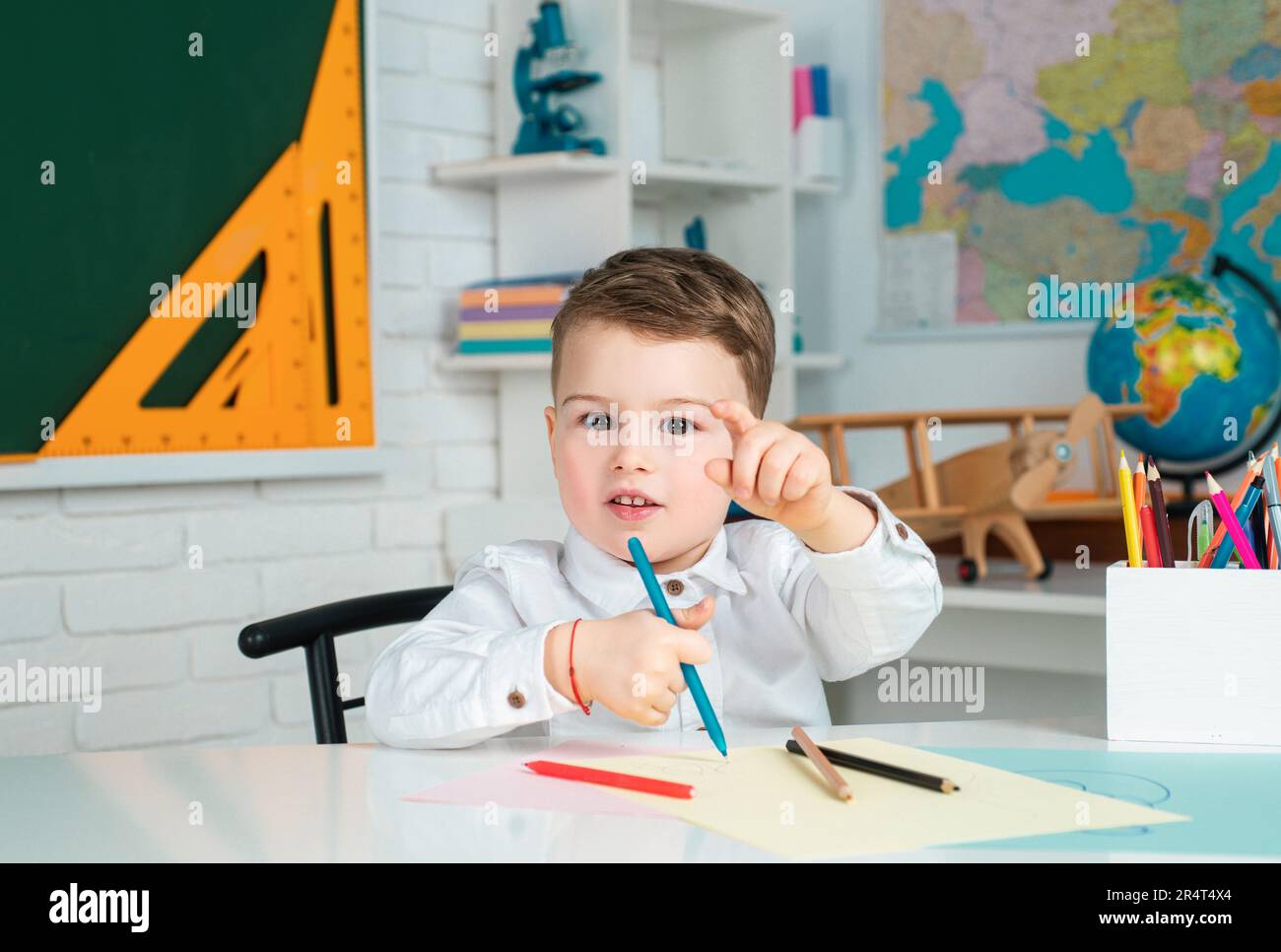Home distance learning. Child from elementary school. Concept of ...