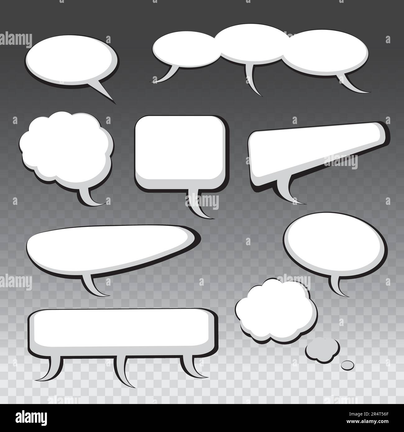 Set of Nine Different Black and White Speech And Thought Bubbles Stock ...