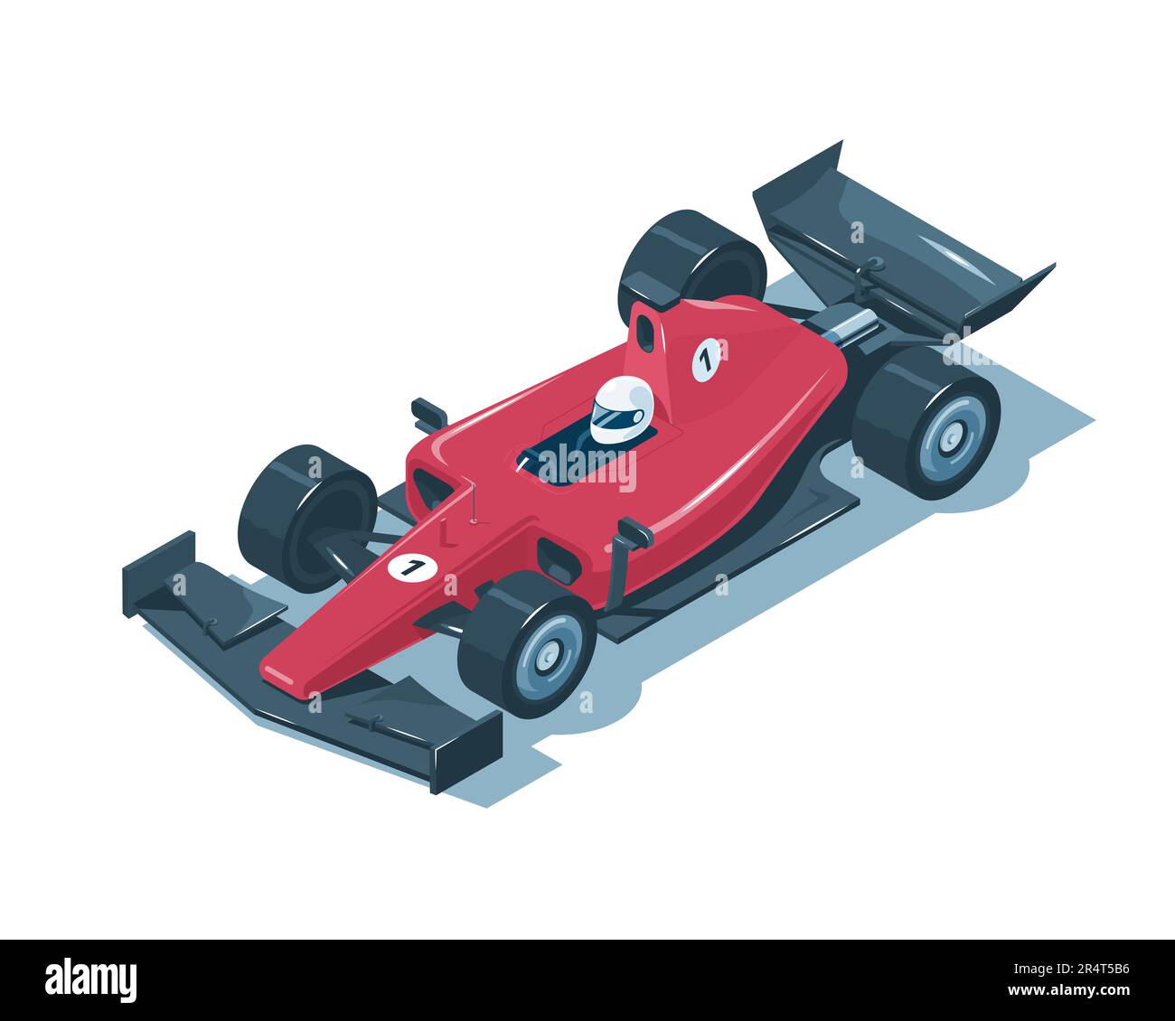 Open-wheel racing car is isolated on a white background. Red isometric ...