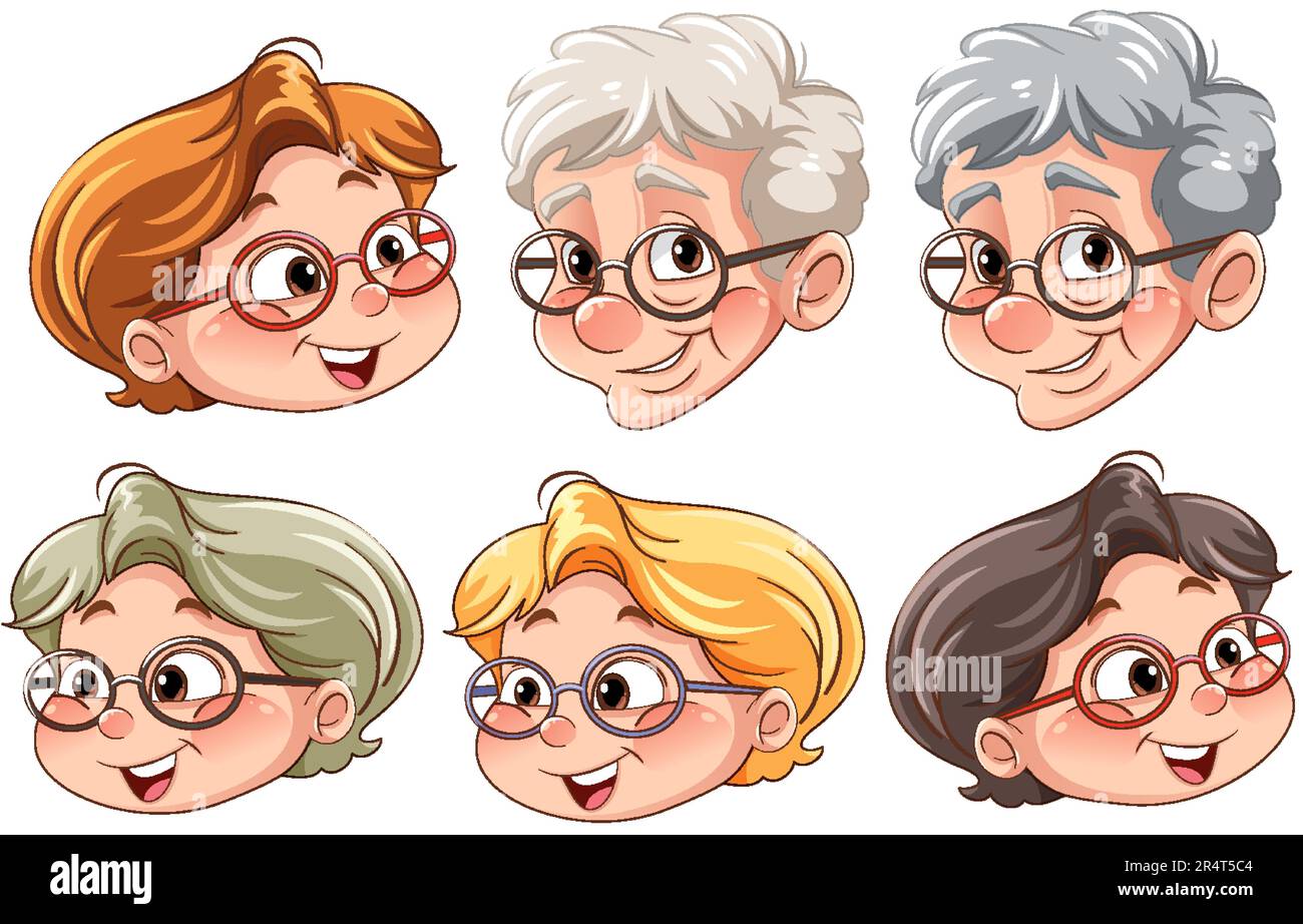 Different old woman facial expression collection illustration Stock ...