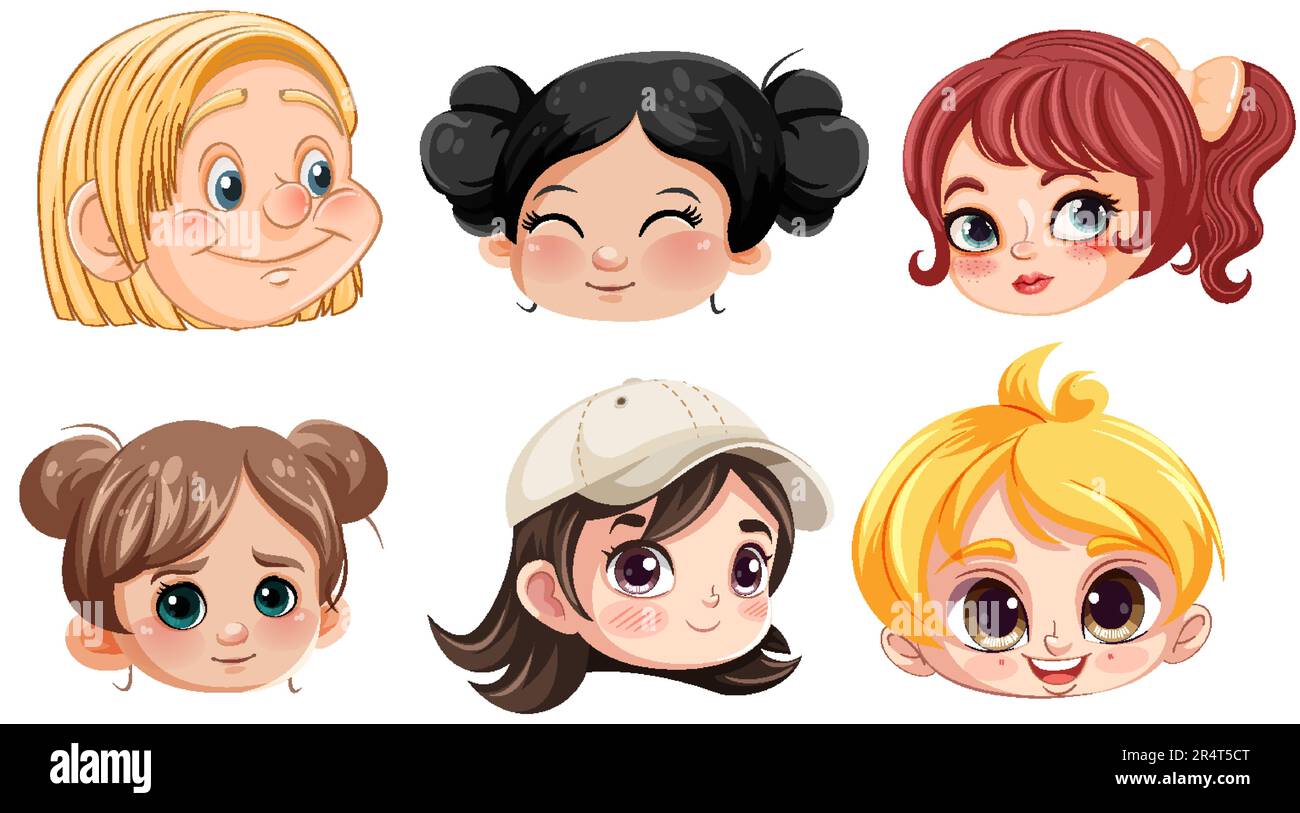 Cute Girls with Facial Expression Collection illustration Stock Vector ...
