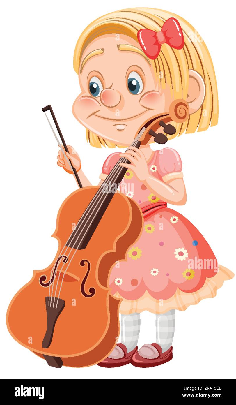 Cute Girl Holding Cello Cartoon Character illustration Stock Vector ...