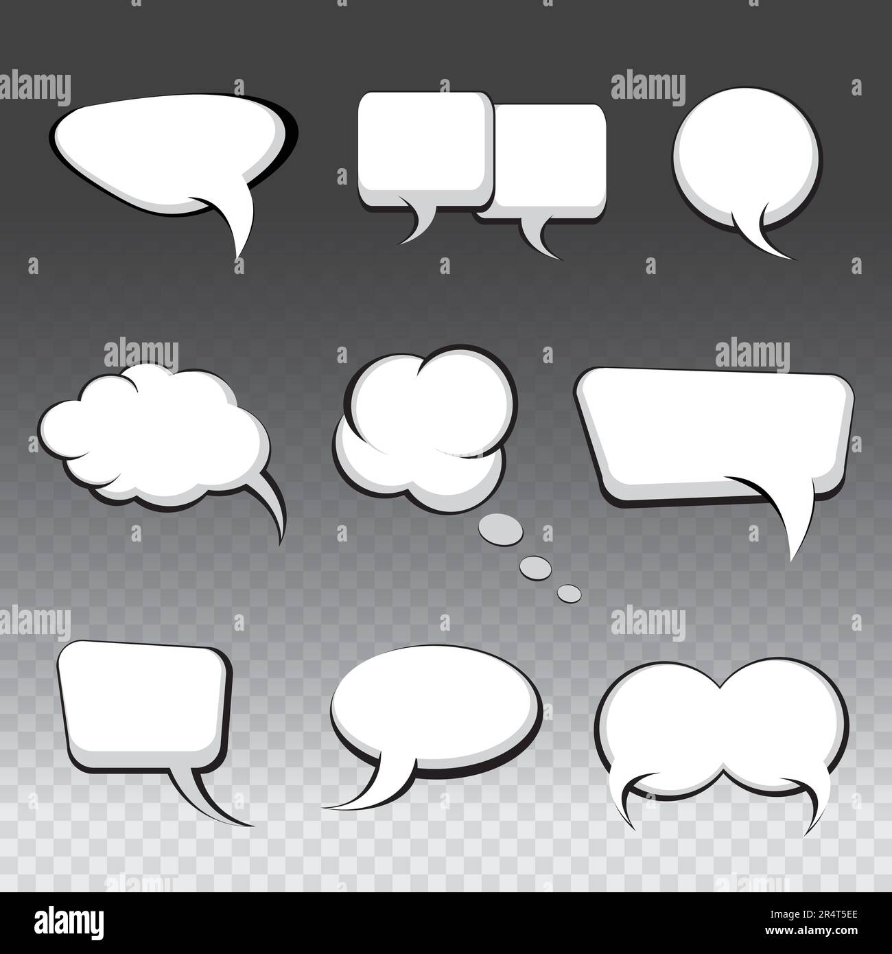 Nine Different Black and White Speech And Thought Bubbles Stock Vector ...