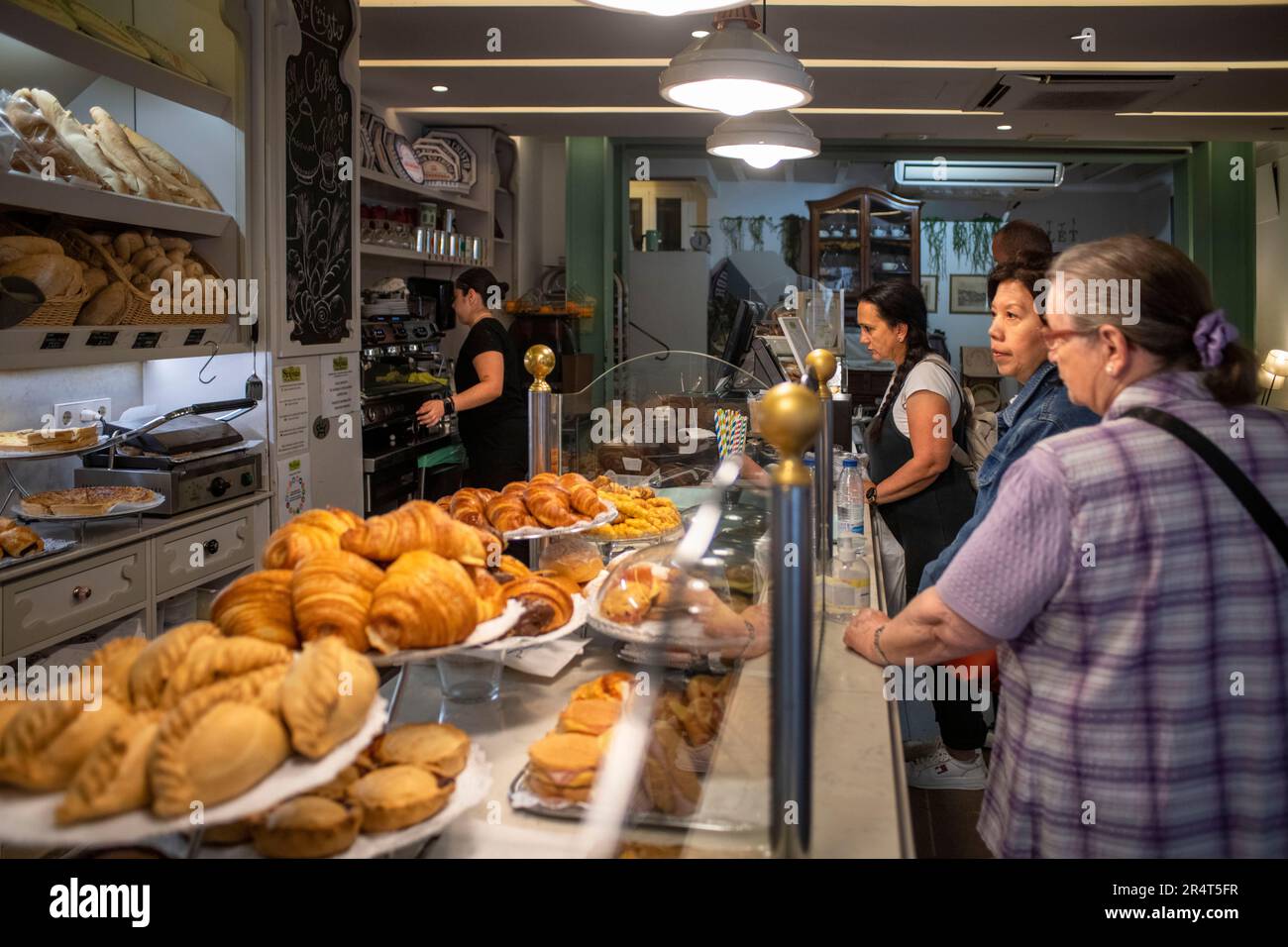Bakery in the city center of Palma de Mallorca. Ensaimada typical from ...