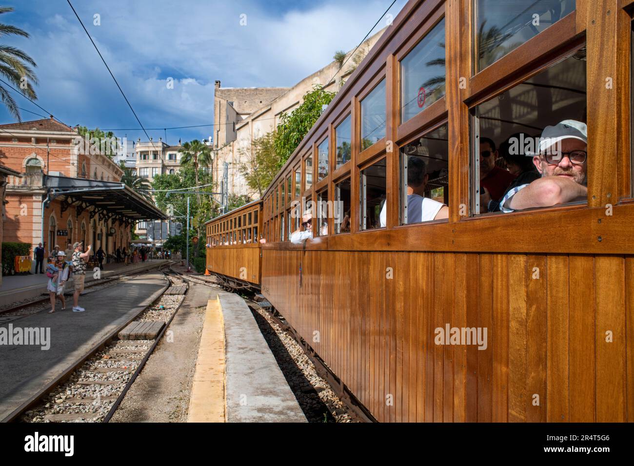 Placa d´Espanya train station. Tren de Soller train vintage historic ...