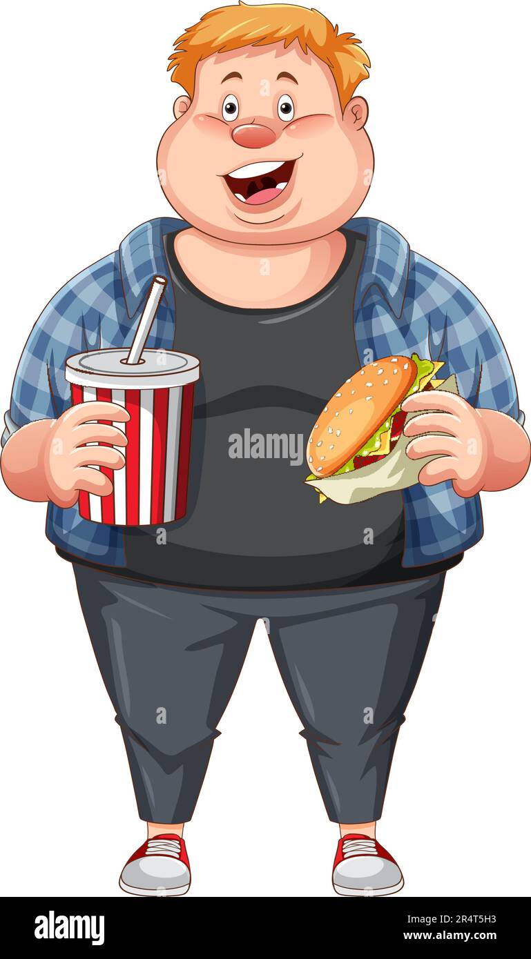 Overweight Man Holding Fast Food Cartoon Character illustration Stock ...