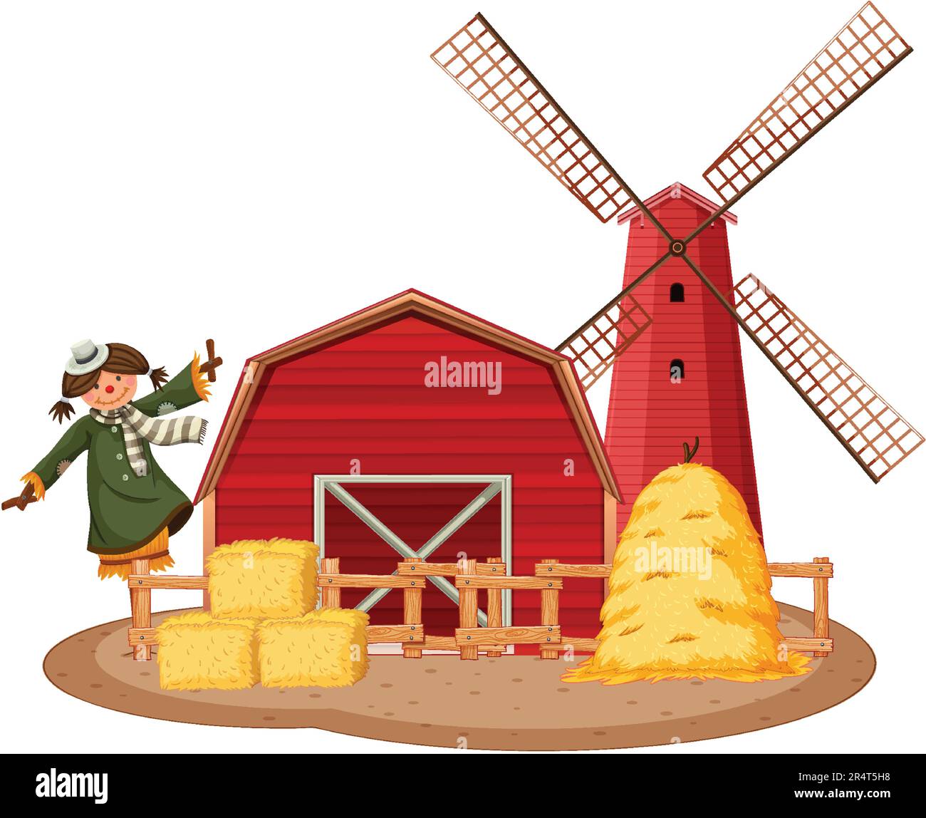 Farm Barn With Windmill Illustration Stock Vector Image Art Alamy