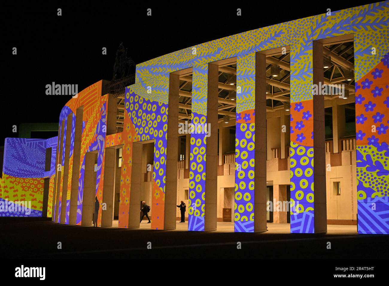 Canberra, Australia. 30th May, 2023. Parliament House is illuminated ...