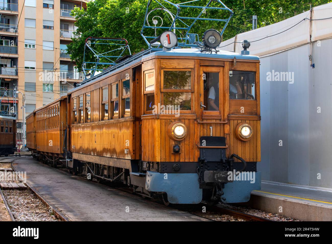 Placa d´Espanya train station. Tren de Soller train vintage historic ...