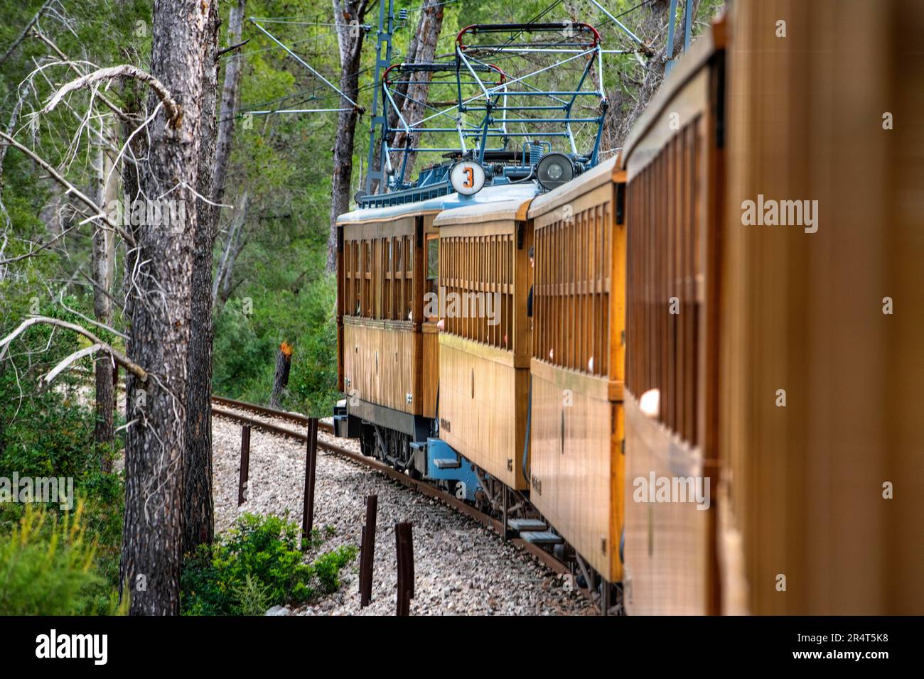 Landscape from the window of tren de Soller train vintage historic ...