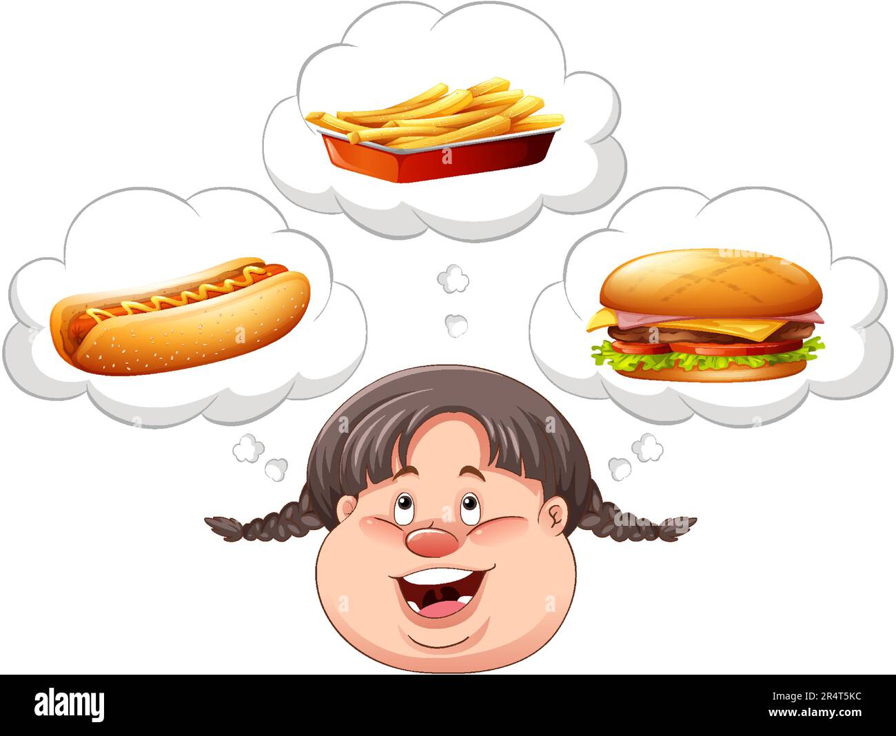 Overweight girl thinking about fast food illustration Stock Vector ...
