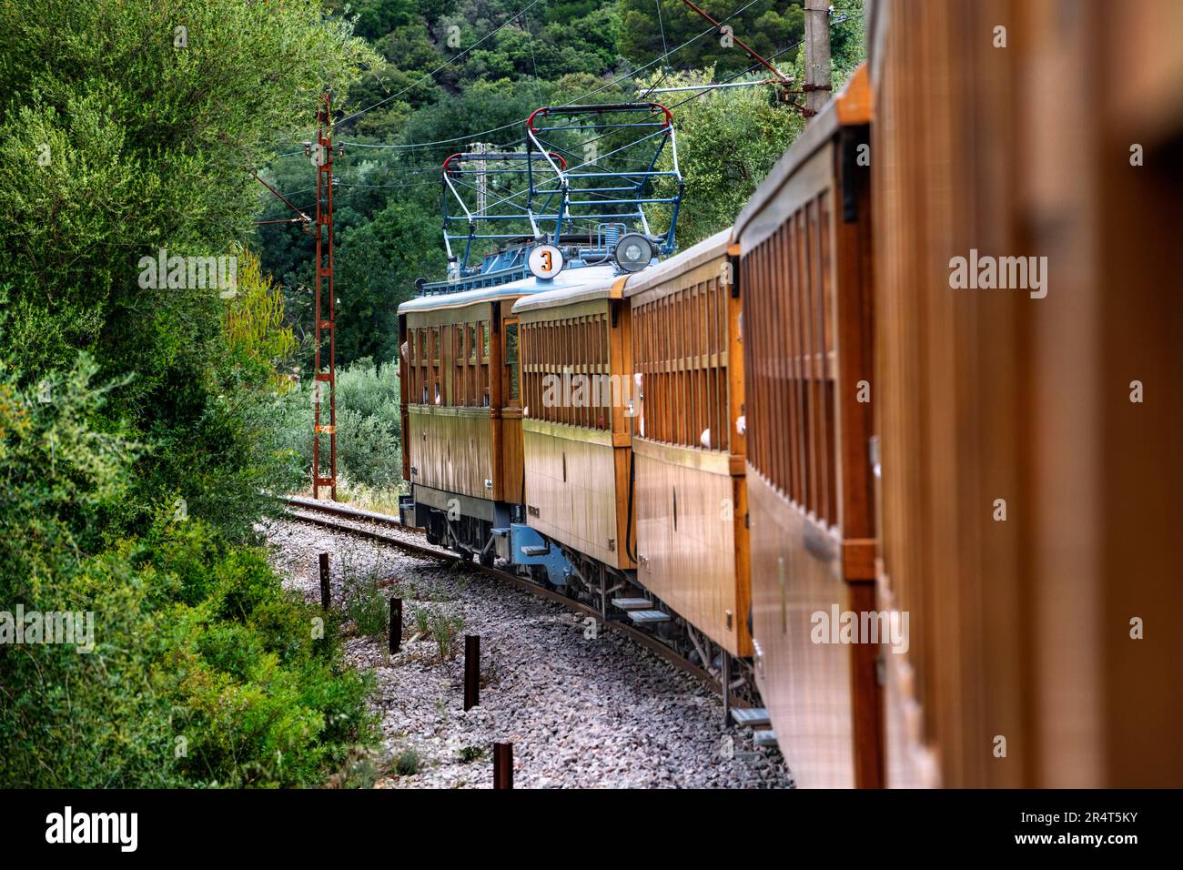 Landscape from the window of tren de Soller train vintage historic ...