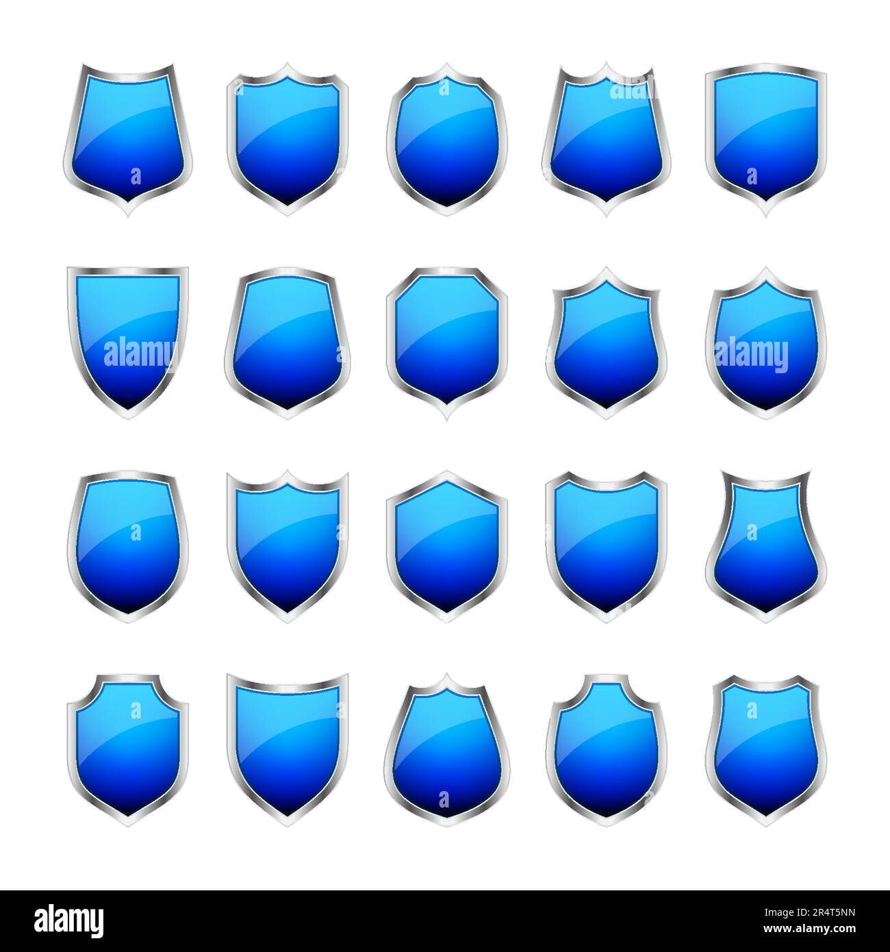 Set of various vintage 3d shield icons. Black heraldic shields. Blue ...