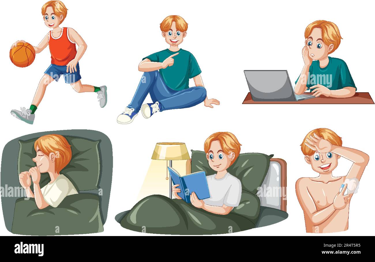 Set of adult male cartoon in different activity illustration Stock ...