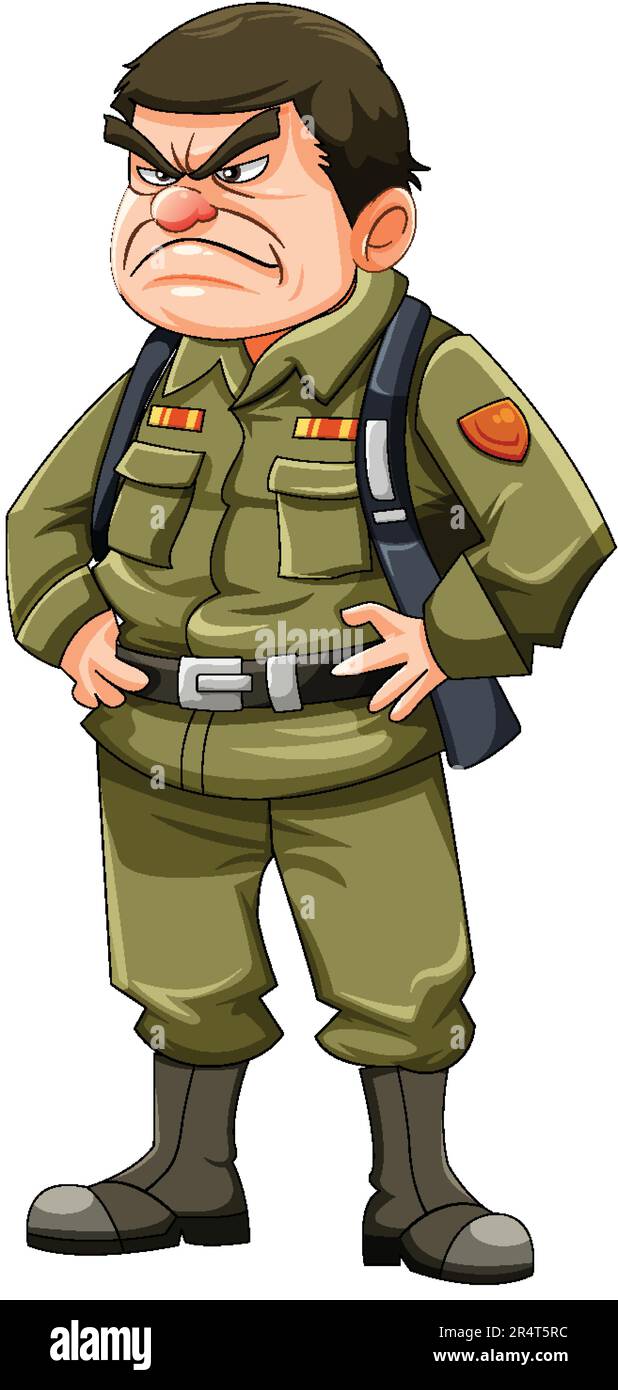 Grumpy army officer cartoon character illustration Stock Vector Image ...