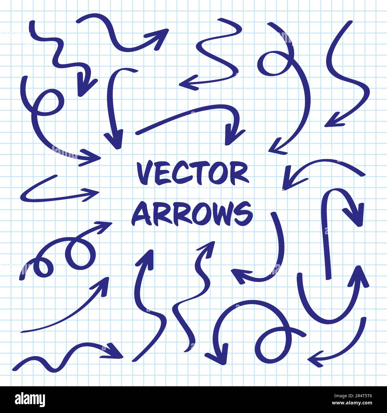 Hand drawn arrows on checkered paper sheet. School notebook for drawing ...