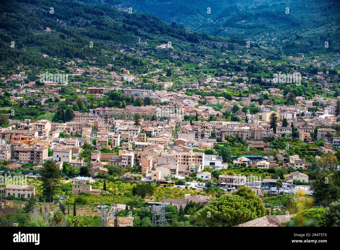 Soller village. Landscape from the window of tren de Soller train ...
