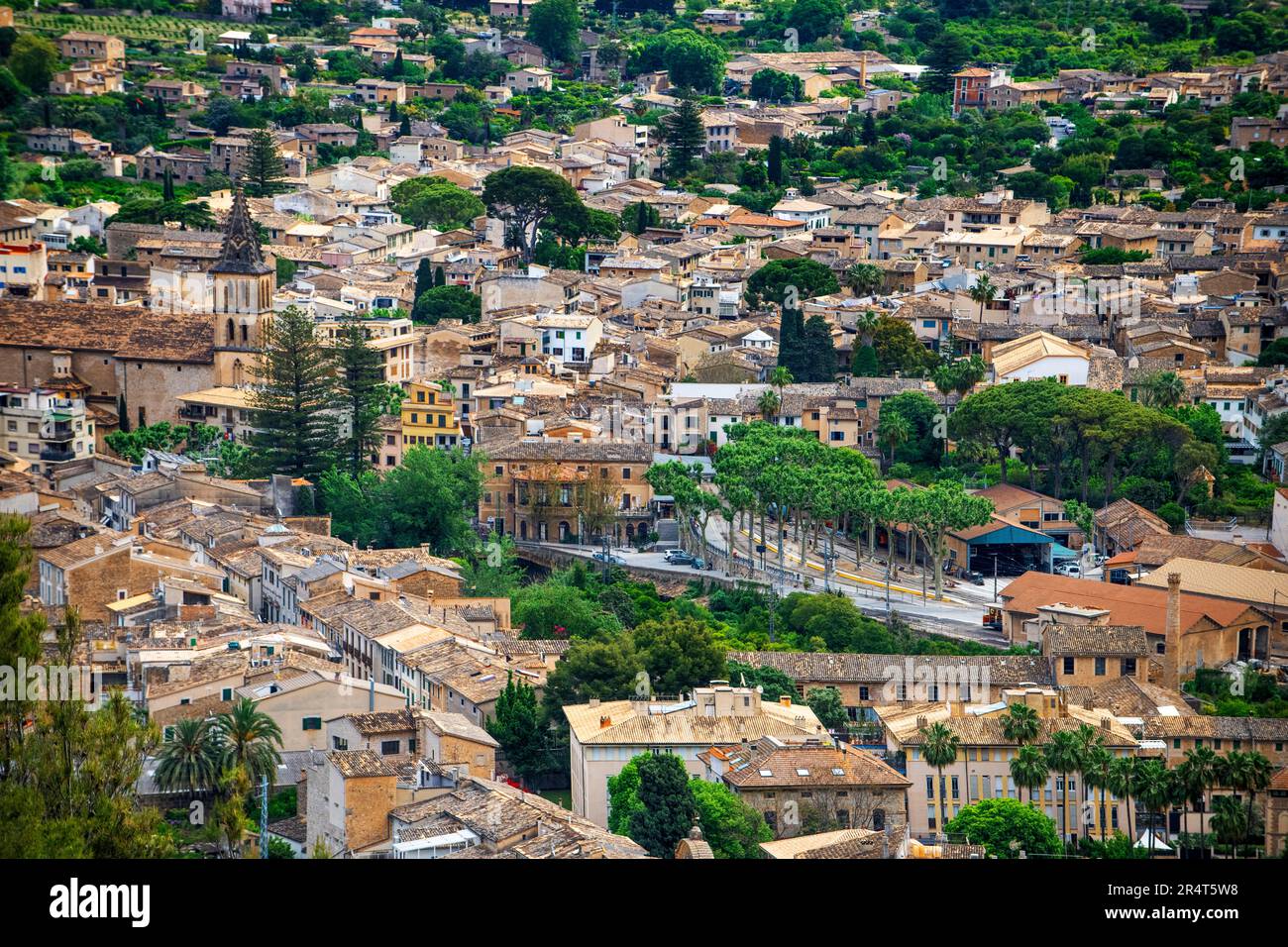 Soller village. Landscape from the window of tren de Soller train ...