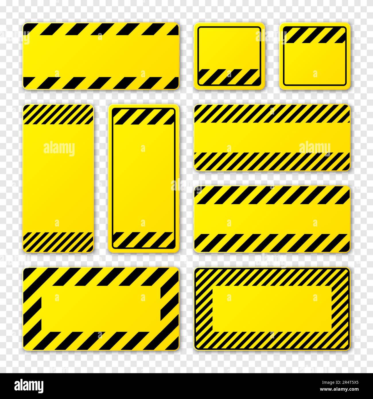 Various blank yellow warning signs with diagonal lines. Attention ...