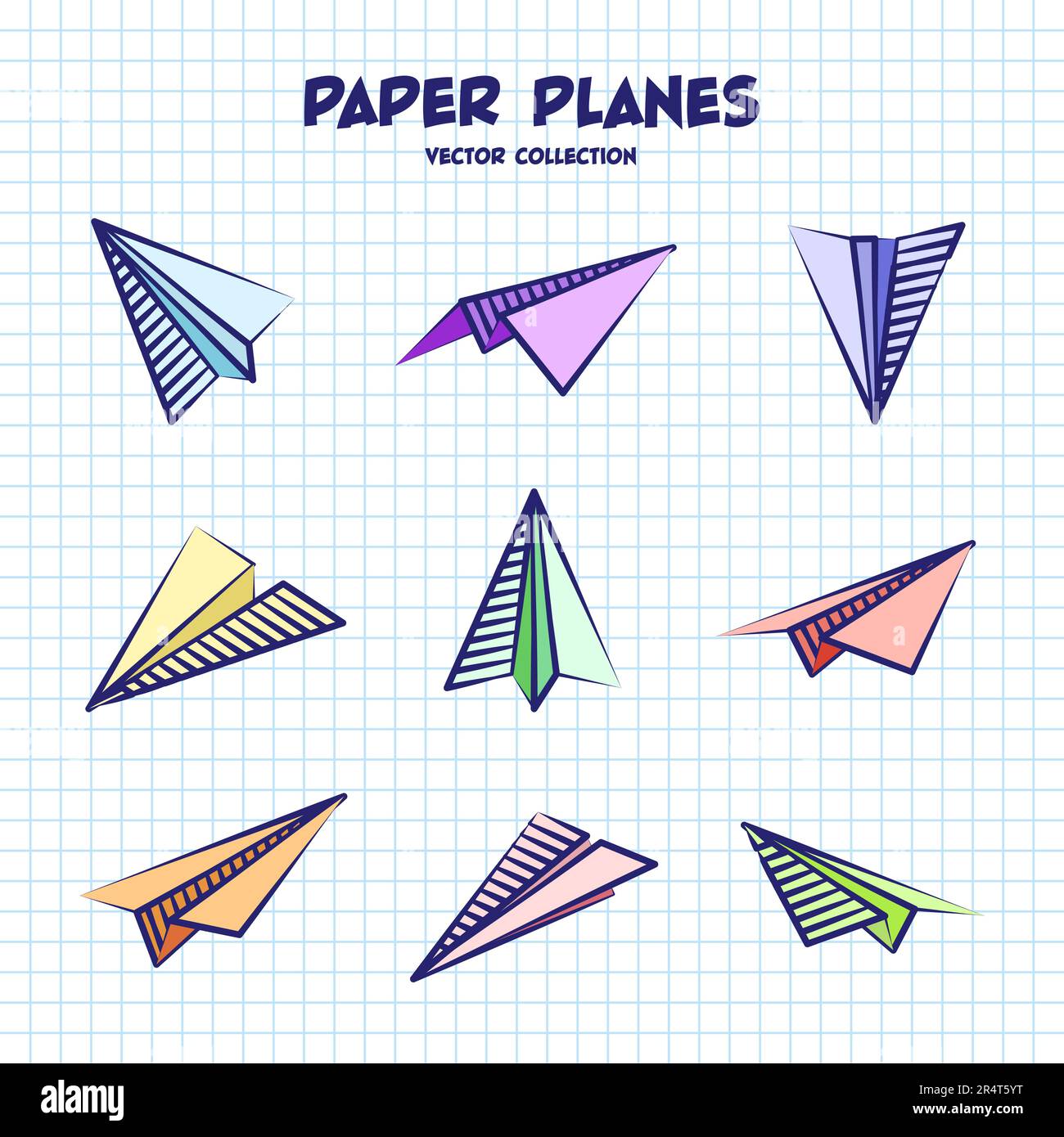 Hand drawn planes on checkered paper sheet. School notebook for drawing ...