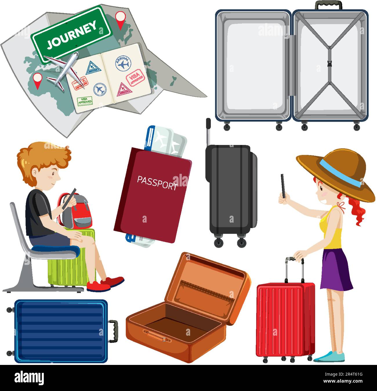 Cartoon Characters and Tourism Elements Vector Collection illustration ...