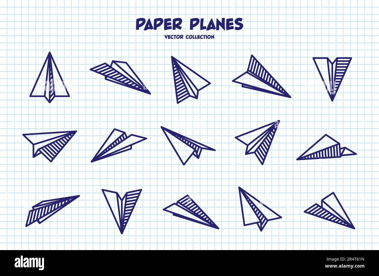 Hand drawn planes on checkered paper sheet. School notebook for drawing ...