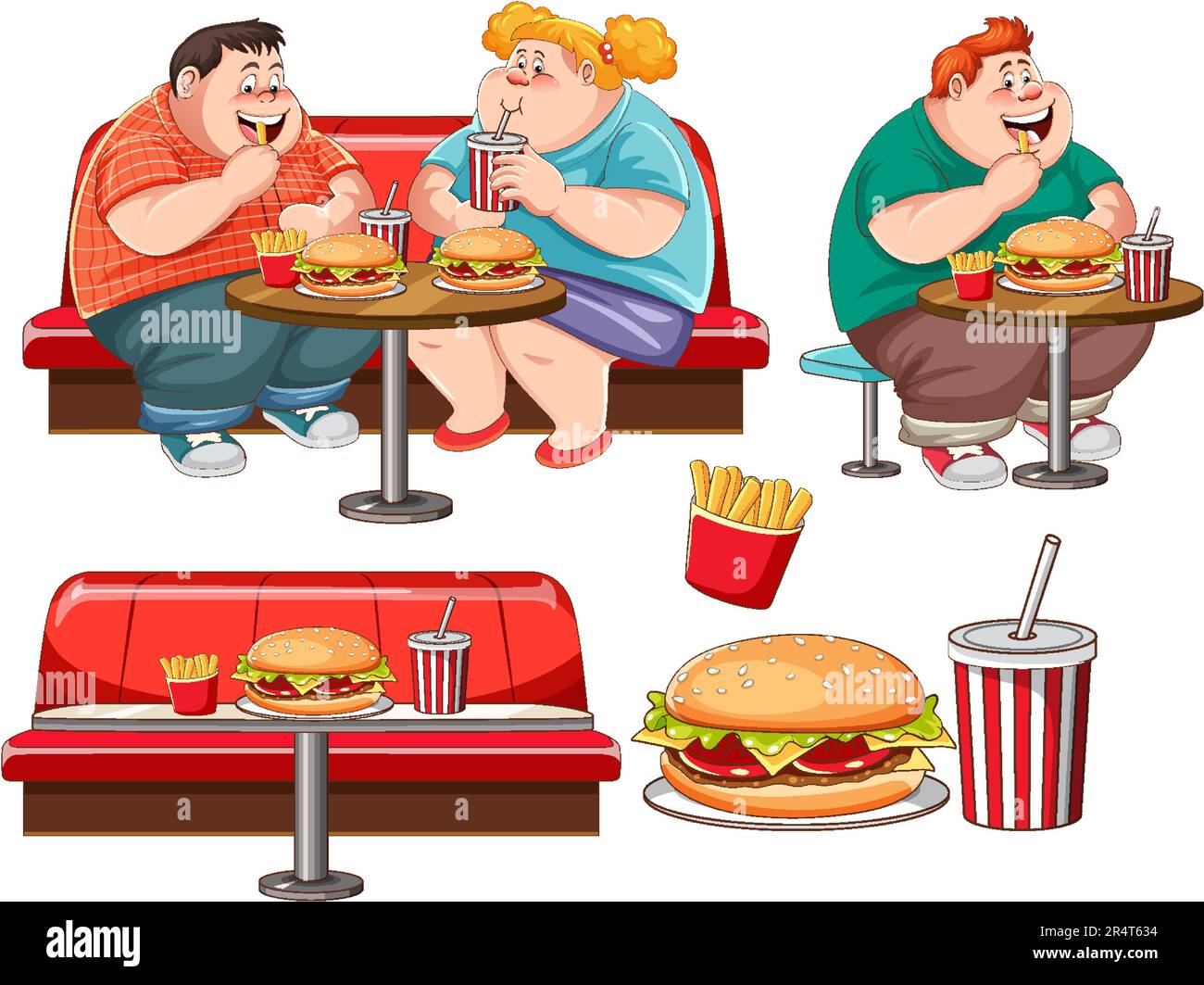 Fat Couple Eating Fast Food illustration Stock Vector Image & Art - Alamy
