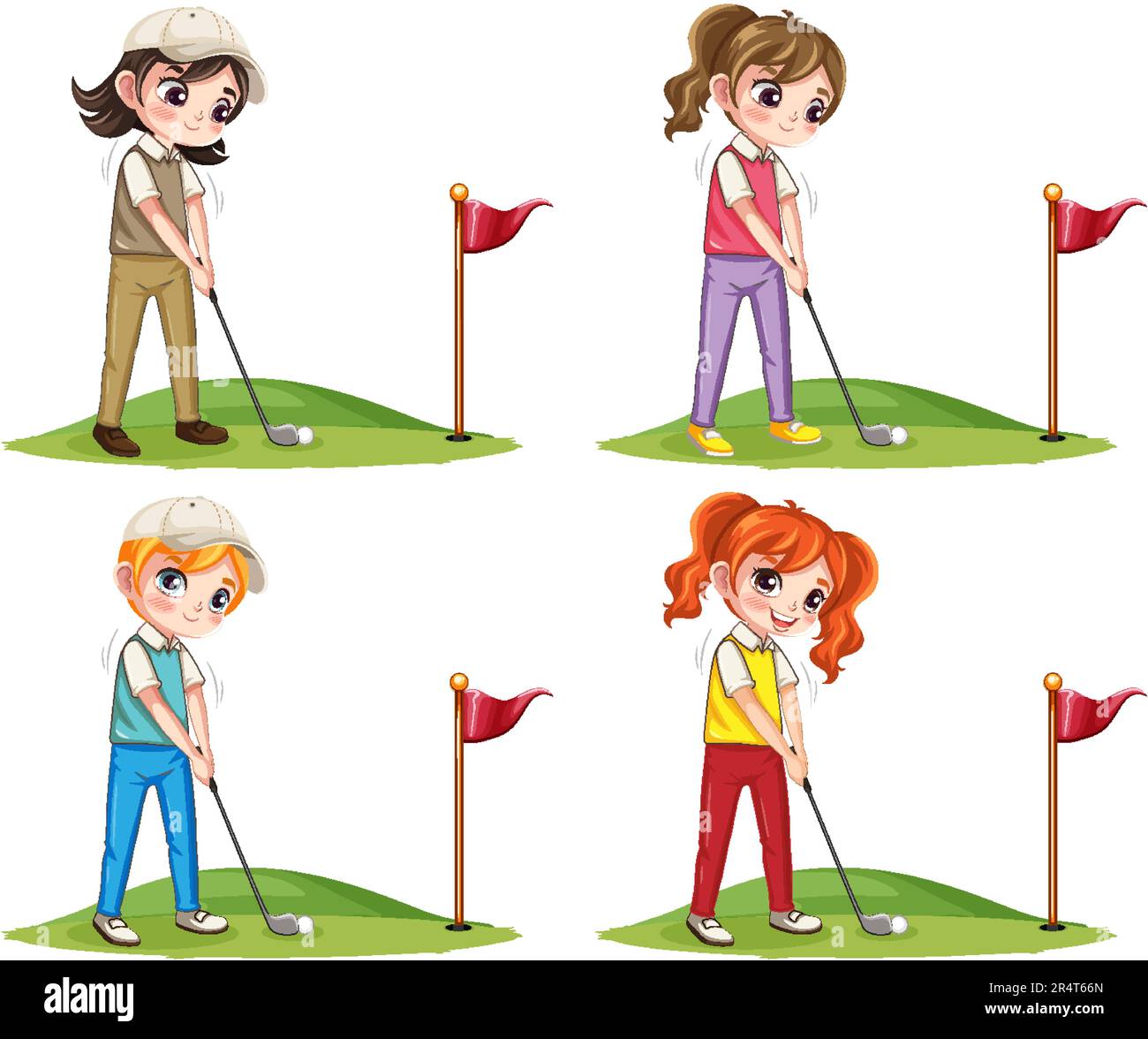 Isolated professional golfer cartoon character set illustration Stock ...