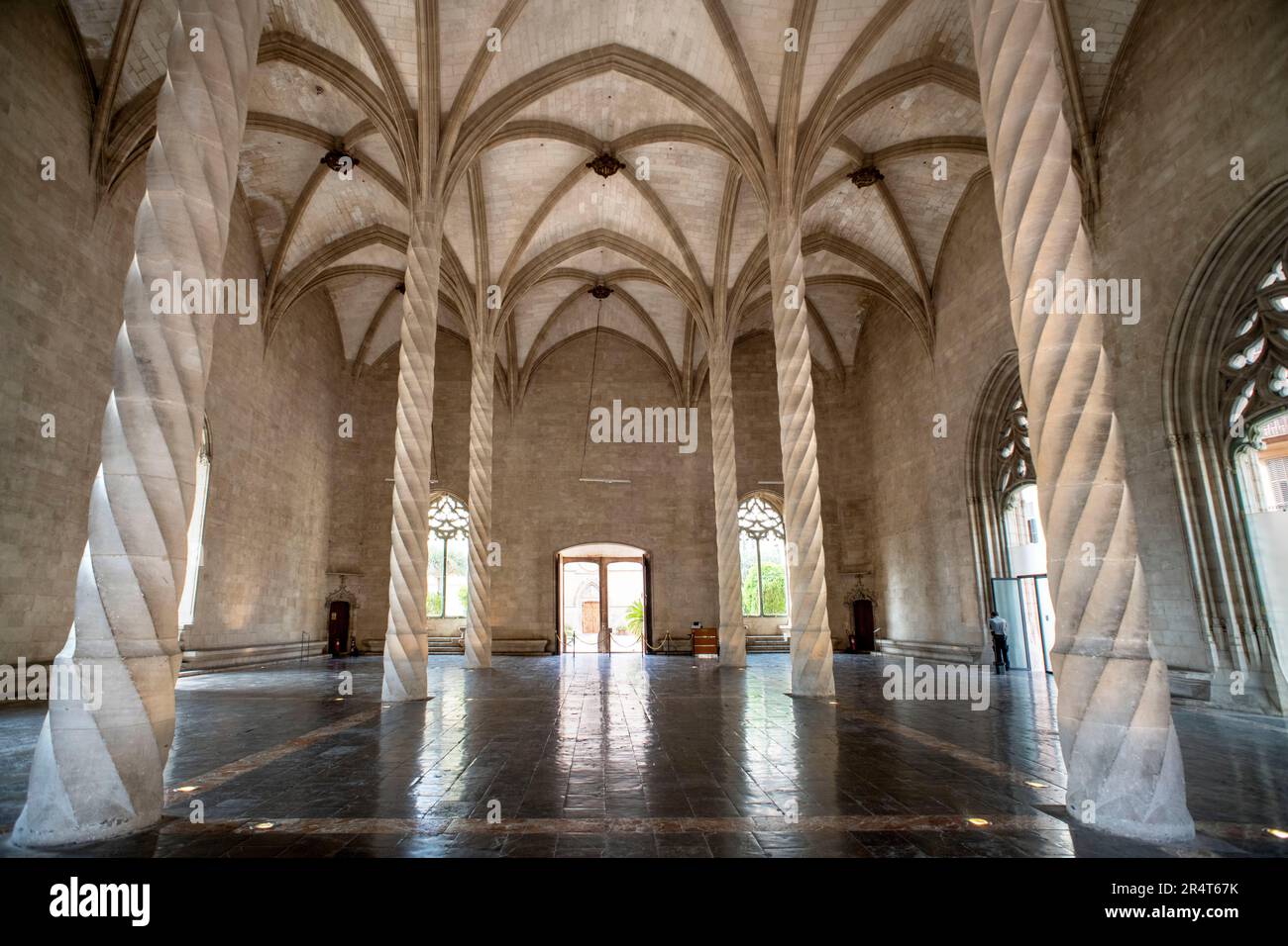 Inside Palma de Mallorca Lonja. Majorca gothic architecture. Main ...