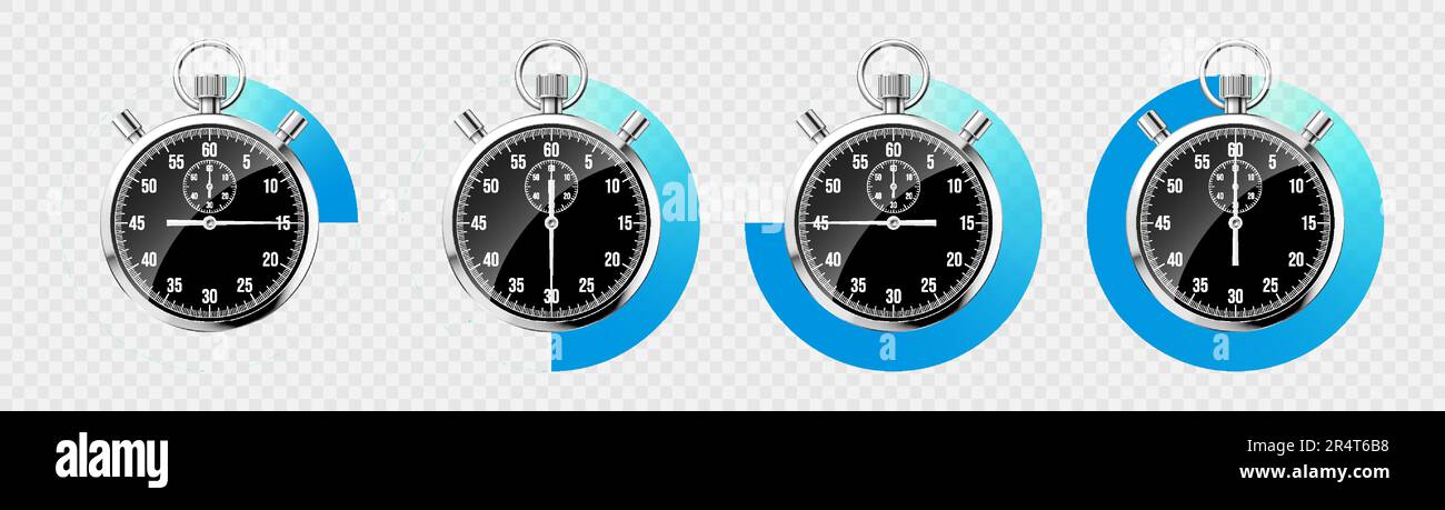 Realistic classic stopwatch. Shiny metal chronometer, black time ...