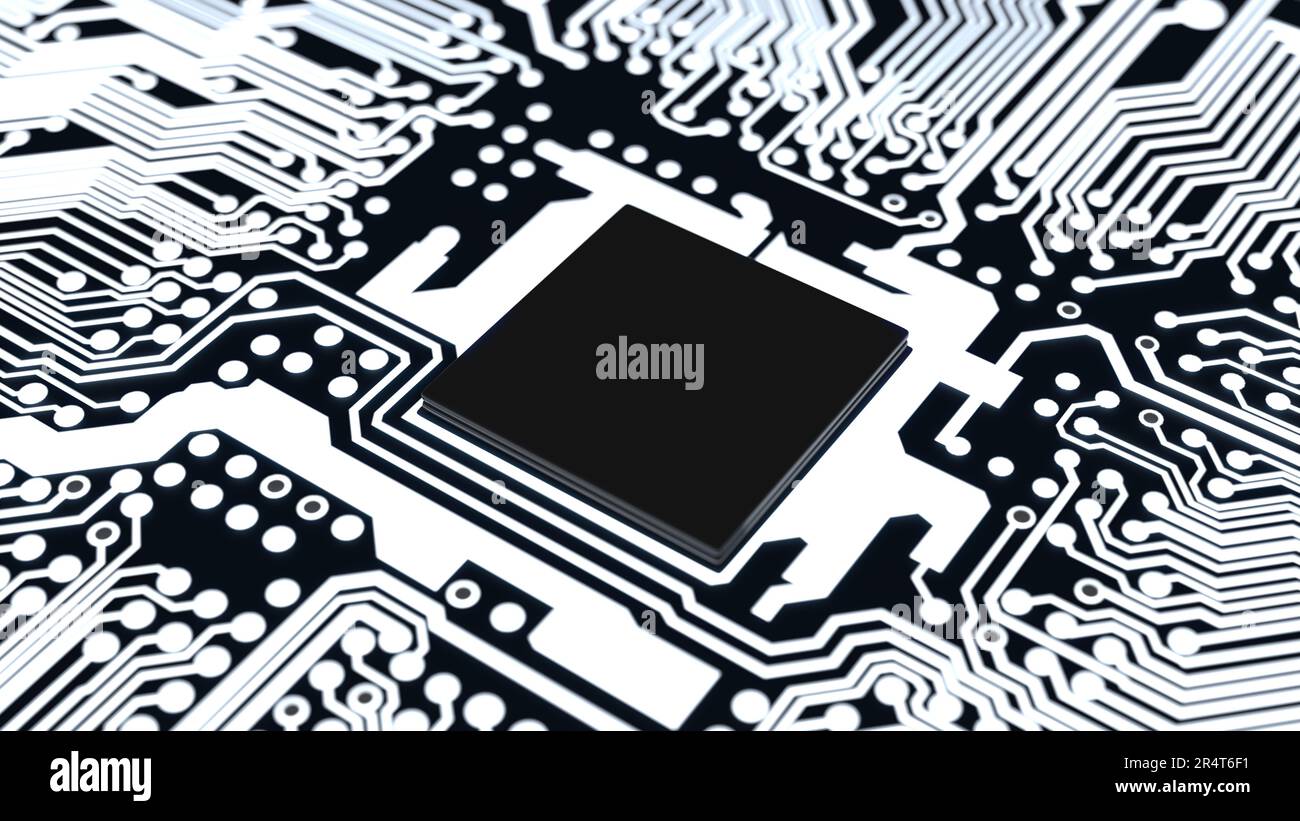 Computer chip processor on the motherboard, textolite, black and white ...