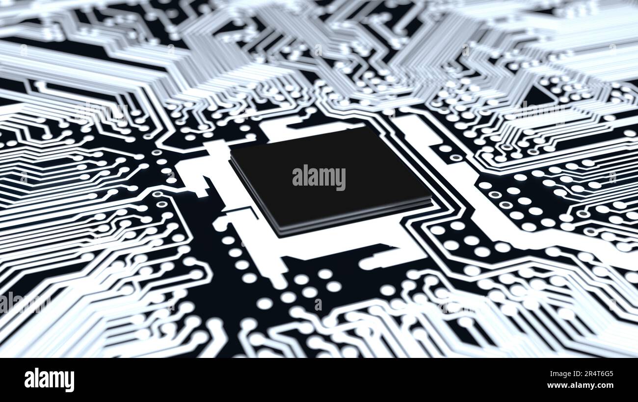 Computer chip processor on the motherboard, textolite, black and white ...