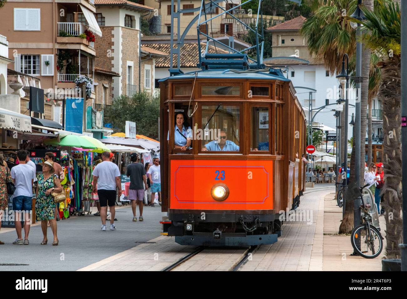 Vintage tram at the Port de Soller village. The tram operates a 5kms ...