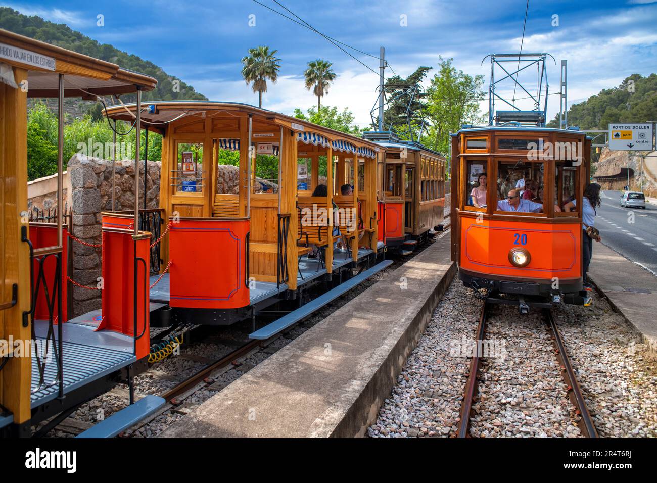 Vintage tram at the Port de Soller village. The tram operates a 5kms ...