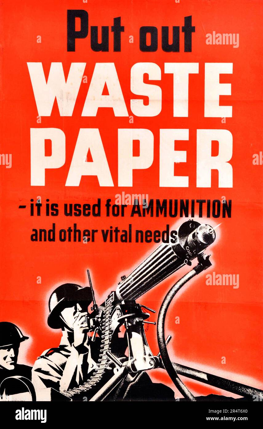 Vintage War Poster Put Out Waste Paper Recycle - WWII Home Front Canada ...