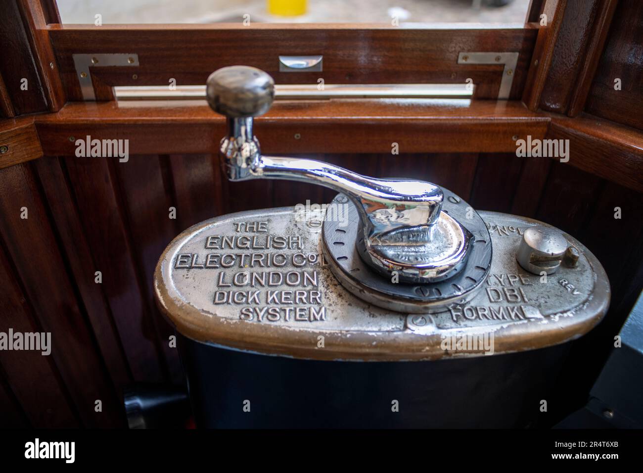 Controls of the vintage tram in Soller village. The tram operates a ...