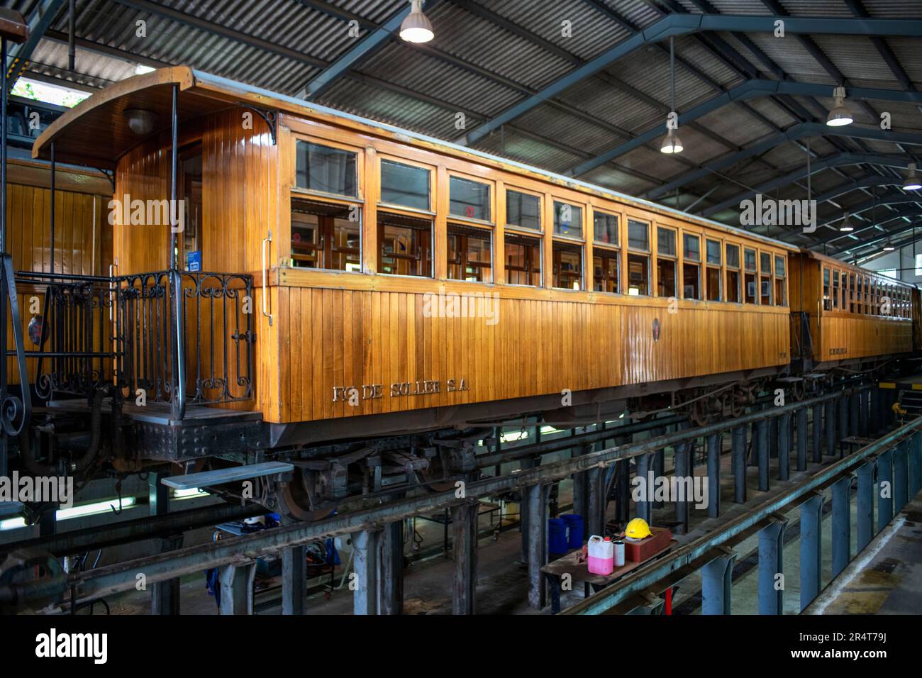 Garage train repair mechanical repair of Soller train in Soller tain station. Tren de Soller ...