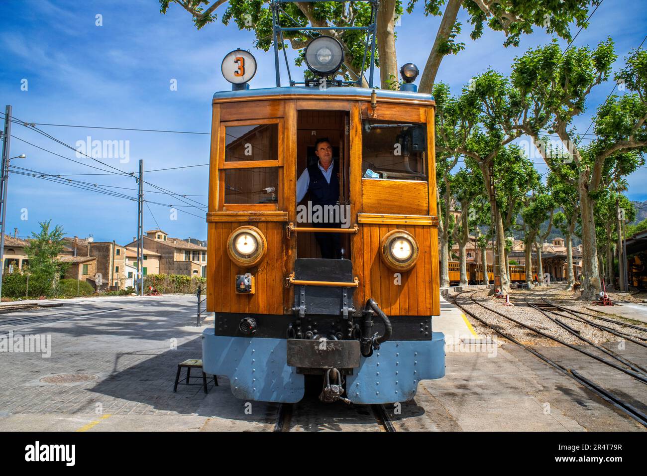 Soller train station in Soller village. Tren de Soller train vintage ...
