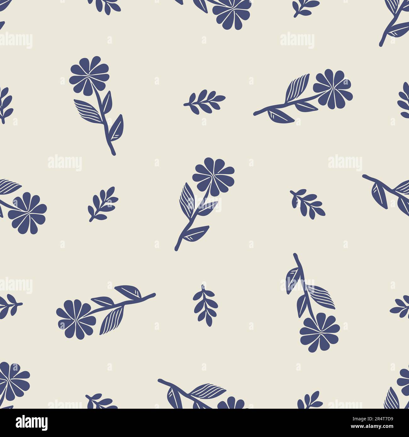 Quirky floral lino cut motif vector pattern. Seamless decoration of ...
