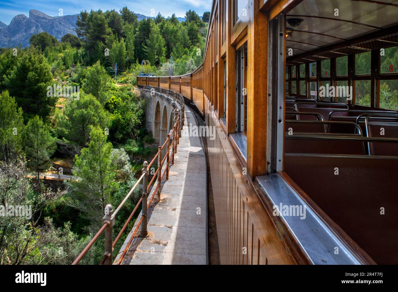 Landscape from the window of tren de Soller train vintage historic ...