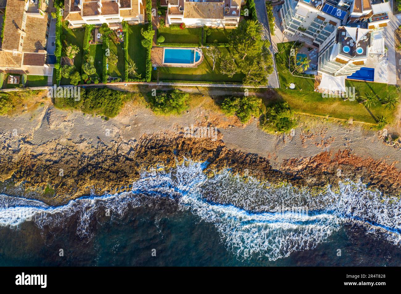 Aerial view of Cala Canyamel beach, Balearic islands, Mallorca, Majorca ...