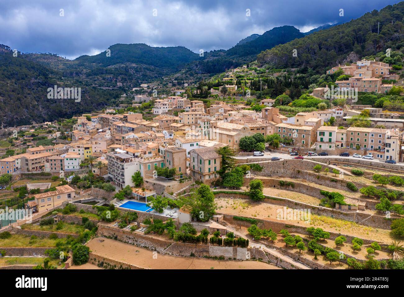 Aerial view of Majorca west coast Mallorca, Banyalbufar, mountain ...