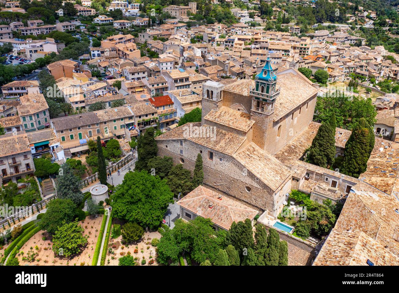 Aerial view of the Real Cartuja de Valldemossa, an old Carthusian ...